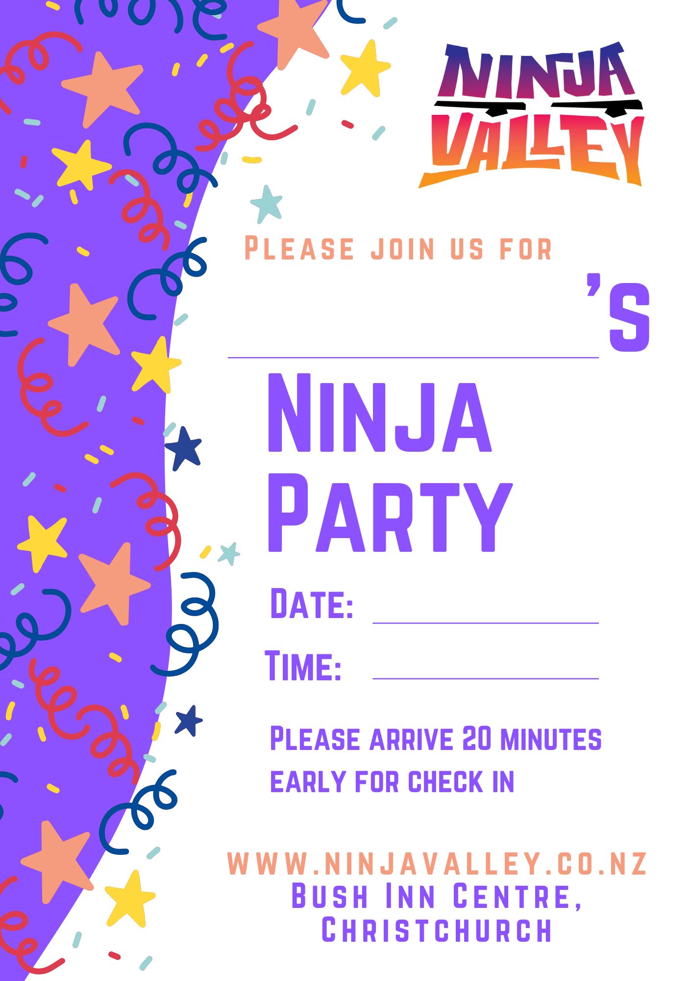 Party Invitations – Ninja Valley Christchurch